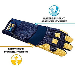 Wells Lamont Men's Leather Palm Work Gloves | Heavy Duty, Form Fitting for Improved Dexterity | Made with Water-Resistant HydraHyde, Large (3207L) , Blue