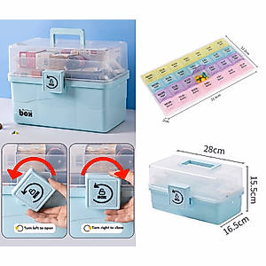 Fragolucyou Household Medicine Box/Cabinet with 7 Day Large Pill Organizer (three times-a-Day) and Six grids Pill Organizer,large capacity,three-tier storage area