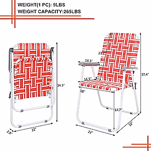 Shyneer Patio Lawn Chairs Folding,Webbed Folding Chair Outdoor Beach Chair Portable Camping Webbing Chair for Yard, Garden,Weight Capacity 265lbs (2Pack, Red & White)