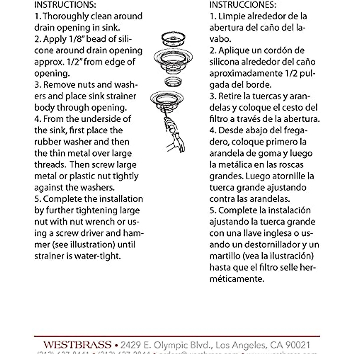 Westbrass D214-50 3-1/2" Post Style Large Kitchen Sink Basket Strainer, 1-Pack, Powder Coat White