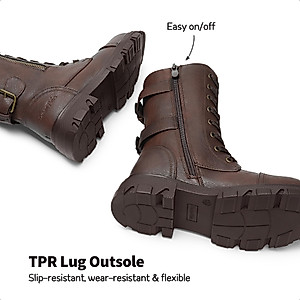 DREAM PAIRS Girls Combat Boots Side Zipper Ankle Booties SDBO2306K Size 6 Big Kid Brown