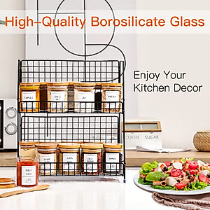 20 Pack 3 oz Glass Jars with Bamboo Lids, Empty Spice Jars with Wood Airtight Lids, Food Storage Canisters Containers for Home Kitchen, Sugar, Candies,Coffee Beans, Herbs, Grains. Include 120 Labels.