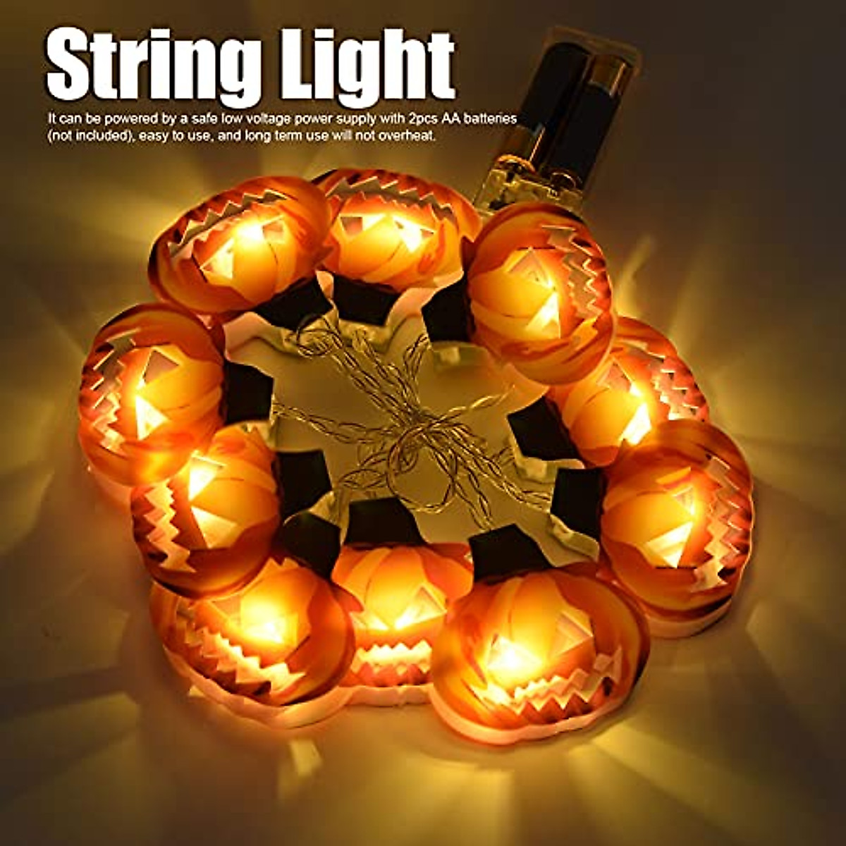 Light String, Simple Installation LED Pumpkin Light Battery Power Supply 10LED for Home for Courtyard for Garden