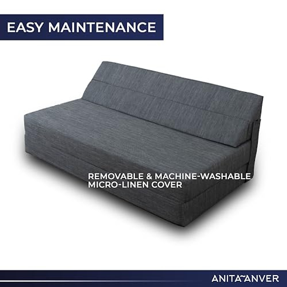 Anita Anver 60" Fold Out Couch Bed, Sleeper Chair Futon, Washable Linen Cover, Comfort Optimized Back-Support Design (Queen, Dark Grey)