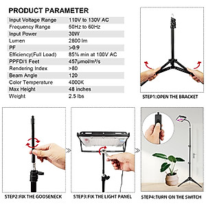 LORDEM Plant Grow Light with Stand, 150W Full Spectrum Plant Lamp for Seedlings Indoor Plants, LED Standing Floor Grow Lamp with On/Off Switch, Adjustable Tripod Stand 18-47 Inches