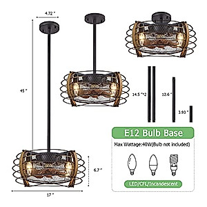 SADENICEL Farmhouse Caged Fan with Lights Remote Control, 17 Inch Low Profile Bedroom Fans, Rustic Ceiling Fans for Kitchen, Dining Room (Antique Wood-E)