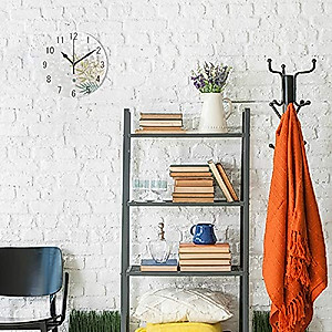 Flower Silent Round Wall Clock, Floral Non-Ticking Decorative Battery Operated Quiet Clock for Living Room Home Office School Kitchen,Small, 10 inch Desk Clock