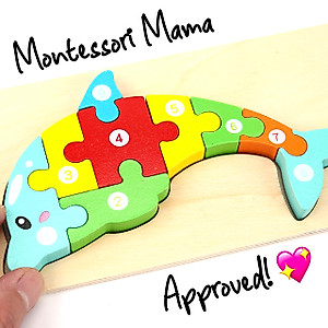 Montessori Mama Wooden Toddler Puzzles for Kids Ages 2-4, Montessori Toys for 3 Year Old, Animal Toddler Toys Ages, 4-Pack Learning Toddler Puzzle