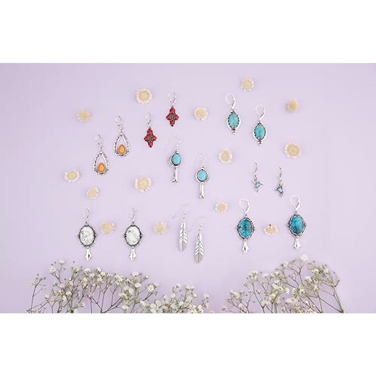 American West Jewelry Sterling Silver Women’s Drop & Dangle Earrings Leaf and Squash Blossom Design Blue/Green Turquoise Gemstone