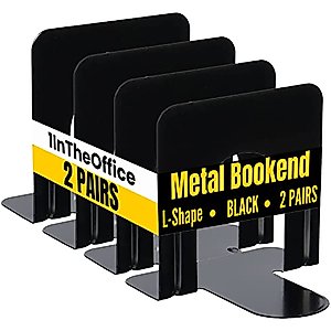 Economy Bookends, Standard, 4 3/4 x 5 1/4 x 5, Heavy Gauge Steel, Black - Sold as 2 Packs of - 2 - / - Total of 4 Each will be received