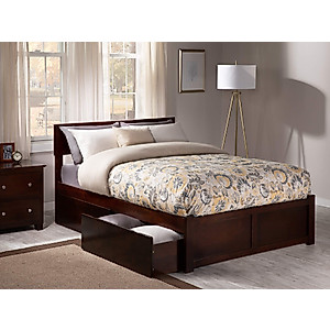 AFI Orlando Full Platform Bed with Flat Panel Footboard and Turbo Charger with Urban Bed Drawers in Walnut