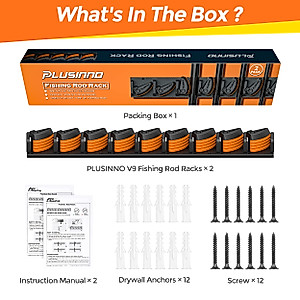 PLUSINNO V9 Vertical Fishing Rod Holders, 2 Packs Wall Mounted Fishing Pole Holders, Fishing Rod Racks Hold Up to 18 Rods or Combos, Fishing Pole Holders for Garage, Fits Most Rods of Diameter 3-19mm