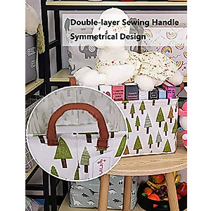 QUEENLALA Rectangular Laundry Hamper/Foldable Nursery Laundry Basket for Organizing/Storage Bin Baskets/Children Toy Office Bedroom/Toy Bin Closet Shelf Baskets（Rec-Green forest）