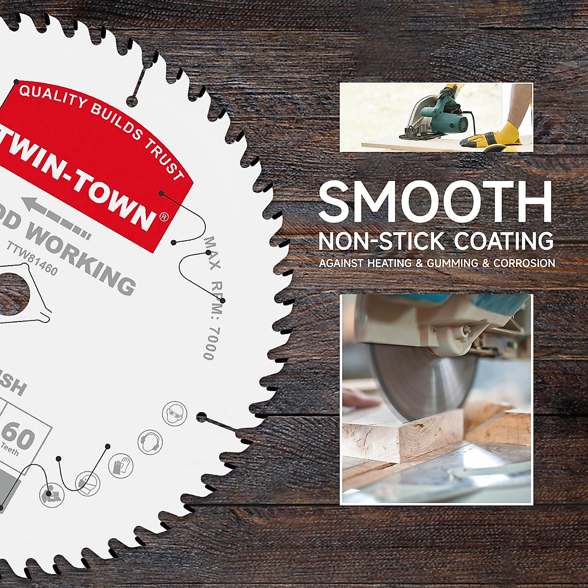 TWIN-TOWN 8-1/4-Inch 60 Teeth ATB Fine Finish Thin Kerf Saw Blade with 5/8-Inch DMK Arbor