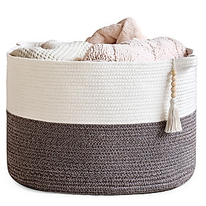 Mkono Extra Large Laundry Basket Woven Cotton Rope Storage Baskets for Blankets Toys Clothes Organizer, Decorative Clothes Hamper with Handle, 21.7" x 13.8"