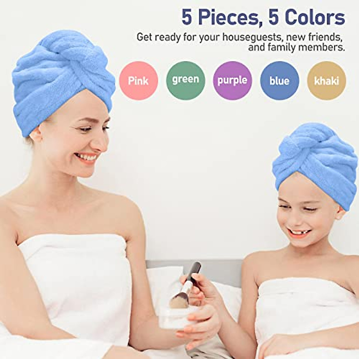 Aivoch Hair Drying Towels, 5pcs Twist Women's Soft Shower Towels for Hair Turban Wrap Drying Head Towels for Girl Women (25 x 65cm)