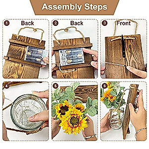 AerWo Sunflower Mason Jar Sconces Wall Decor Set of 2, Upgraded Hanging Sunflower Wall Decor with Remote LED Fairy Lights Rustic Wall Sconces for Farmhouse Kitchen Decorations Wall Home Decor