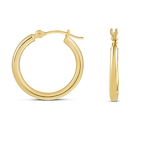 14K Yellow Gold Hinged 2mm Huggie Hoop Earrings, 10mm Diameter Polished Finish