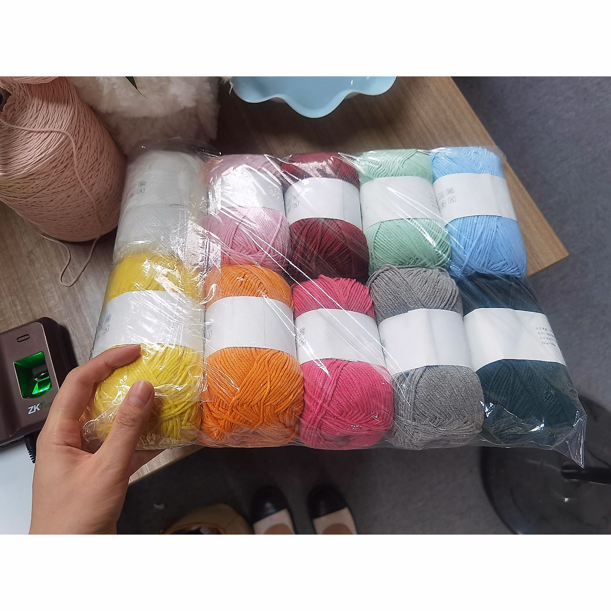 10 Large Skeins of Milk Cotton Yarn Set of 10 Colors 100gr. Each. 1kg Total (2.2 pounds)
