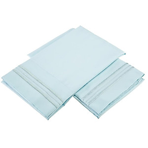 Clara Clark 1800 Series Bed Sheet Sets - Stay fit on Mattress with Elastic Straps at Corners - King, Light Blue Aqua