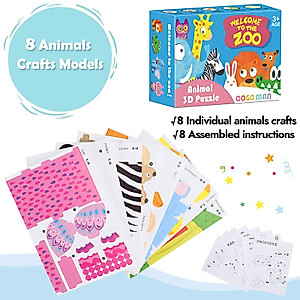 COGO MAN Animals Kids Arts and Crafts Welcome to The Zoo 8 Animals 3D Foam Puzzles Crafts for Kids Age 6 7 8 and Up