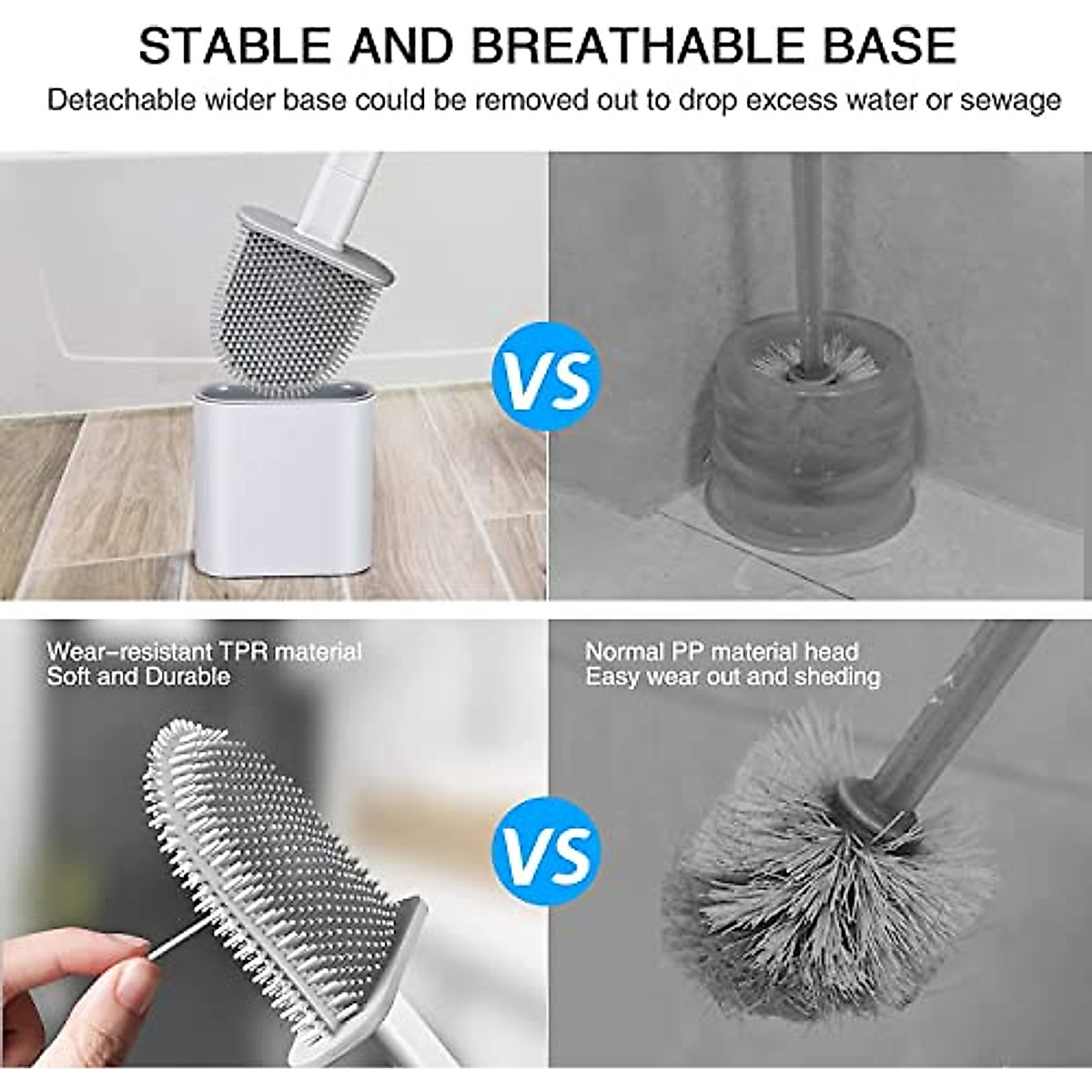 Canvint 1 Pack White Non-slip Long Handle Toilet Brush, Silicone