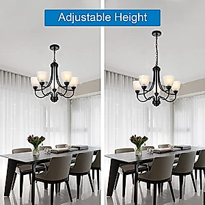 MELUCEE Classic Modern Chandeliers for Dining Room with Alabaster Glass Shade, 5-Light Dining Room Light Over Table Contemporary Ceiling Light Fixtures Traditional for Foyer Kitchen Bedroom