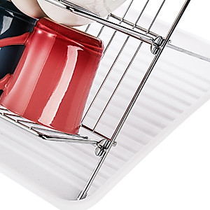 Youeon Foldable Dish Drying Rack with Drainboard, Stainless Steel 2 Tier Dish Drainer Rack, Collapsible Dish Drainer, Folding Dish Rack for Kitchen Sink, Countertop, Cutlery, Plates, Dishes