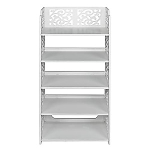 DESIGNSCAPE3D 5 Tiers Shoe Rack, Carved Wood-Plastic Board, White