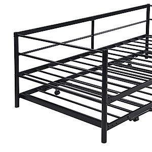 Bellemave Twin Size Metal Daybed with Adjustable Trundle, Heavy-Duty Steel Daybed with Pop Up Trundle, Black