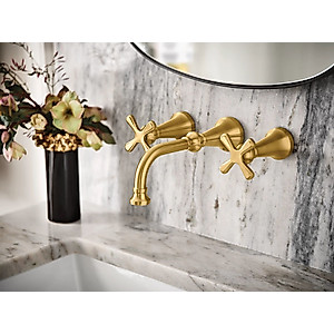 Moen Colinet Brushed Gold Traditional Two-Handle Widespread High-Arc Bathroom Faucet with Cross Handles, Valve Required, TS44103BG