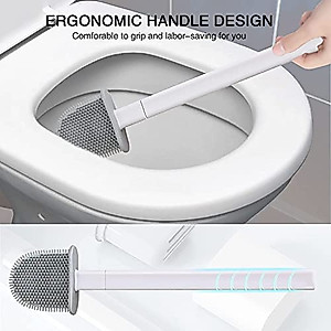 Canvint 1 Pack White Non-slip Long Handle Toilet Brush, Silicone