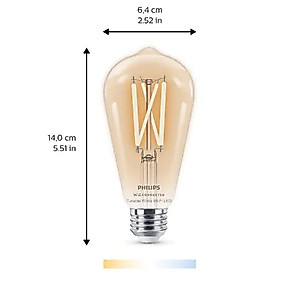 Philips Tunable White ST19 60W Equivalent Dimmable Smart Wi-Fi WiZ Connected Vintage Edison LED Light Bulb (2 Pack), Compatible with Alexa, Google Assistant, and Siri Shortcuts