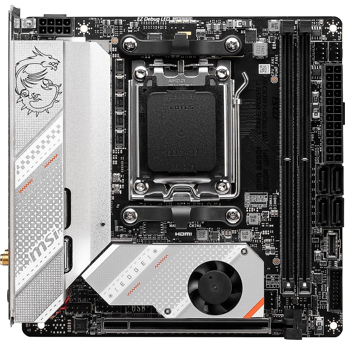 MSI MPG B650I Edge WiFi Gaming Motherboard (AMD Ryzen 9000/8000/7000 Series Processors, AM5, DDR5, PCIe 4.0, M.2, SATA 6Gb/s, USB 3.2 Gen 2, HDMI, Wi-Fi 6E, Bluetooth 5.3, 2.5Gbps LAN, Mini-ITX)