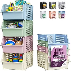 Skywin TidyFriend Stackable Storage Bins for Pantry - 4-Pack Stackable Bins For Organizing Food, Kitchen, and Bathroom Essentials (Multicolor)