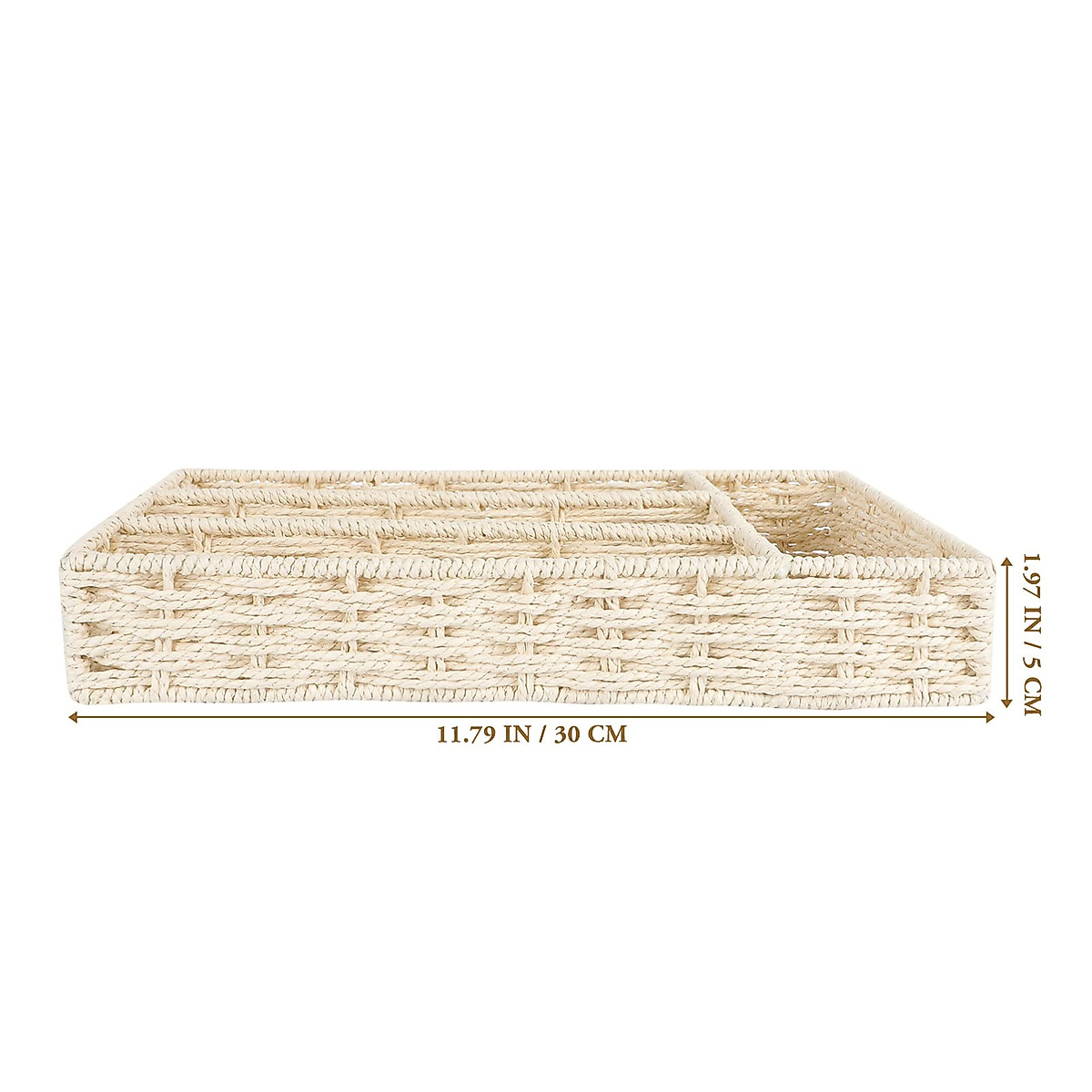 DOITOOL Kitchen Utensil Drawer Organizer with Dividers Rattan Flatware Basket Natural Wicker Serving Basket Flatware Cutlery Organiser Tray for Flatware and Kitchen Utensils