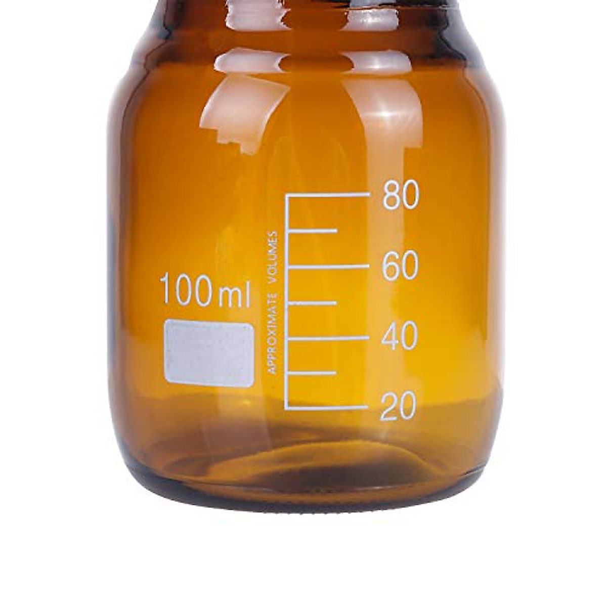 Pastein 20 Pieces Amber Glass 100 mL Graduated Round Lab Reagent Media/Storage Bottle With GL45 Blue Screw Cap
