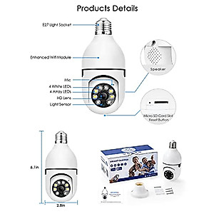 Reobiux Light Bulb Security Camera, Full-HD 1080P 360 Degree Panoramic 2.4Ghz Wireless WiFi Camera,with Infrared Night Vision & Motion Detection & 2-Way Audio Home Camera for Baby/Elder/Pet