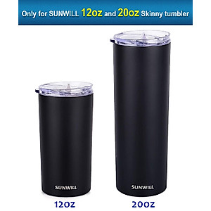 Lid for SUNWILL 12oz and 20oz Skinny Tumblers Only, Spill and Splash Resistant Sliding Covers Replacement 2 Pack, Straw Friendly, BPA Free