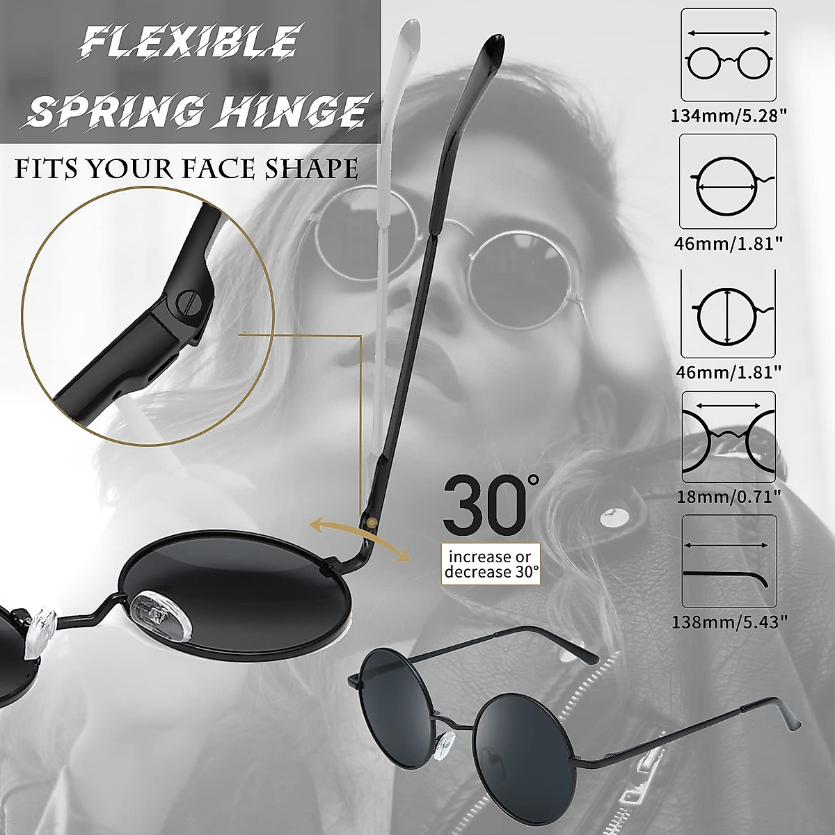 Joopin Polarized Round Sunglasses Circle Sun Glasses UV Protection Circular Shades for Men Women Small Sunnies Costume (Black Simple Packaging)