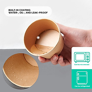 50pack 8oz Paper Soup Containers with Lids, Disposable Kraft Paper Food Cups, Ice Cream Cups, Paper food Storage with Lids, Microwavable and Freezer Safe, Suitable for Christmas Thanksgiving (Brown)