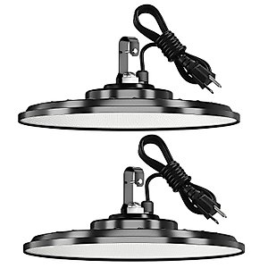 JTT 2-Pack UFO LED High Bay Light, Shop Lights for Garage Warehouse, 150W 5000K 19500LM 120-277V Power Cord, Waterproof and Drop Resistant ETL Listed, Super Bright Lighting for Workshop Factory Barn