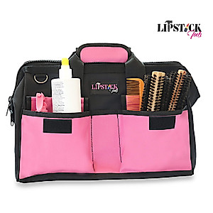 LipStick Tools 18-Inch Multi-Purpose Zip-Top Pink Storage Wide Mouth Tool Bag Organizer. Great for Home Improvement/Contractors Tools. Heavy Duty Storage Pockets and Shoulder Strap.