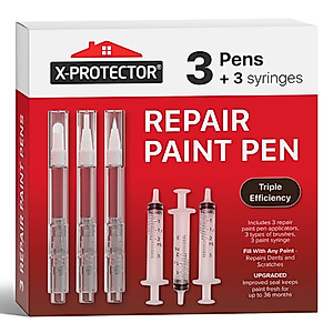 X-Protector Touch Up Paint Pen Kit - 3 Paint Pens with 3 Types of Brushes - Premium Paint Pen for Touch Ups - Fillable Touch Up Paint Pens for Walls, Furniture, and Other Touch Up Works!