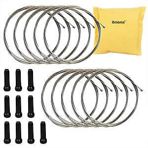 Xmomx 10 pcs 2100mm Shift Cable Derailleur Cable Stainless Steel for Mountain and Road Bicycle + 10 PCs Black Alloy Cable Cap End Tip Crimp