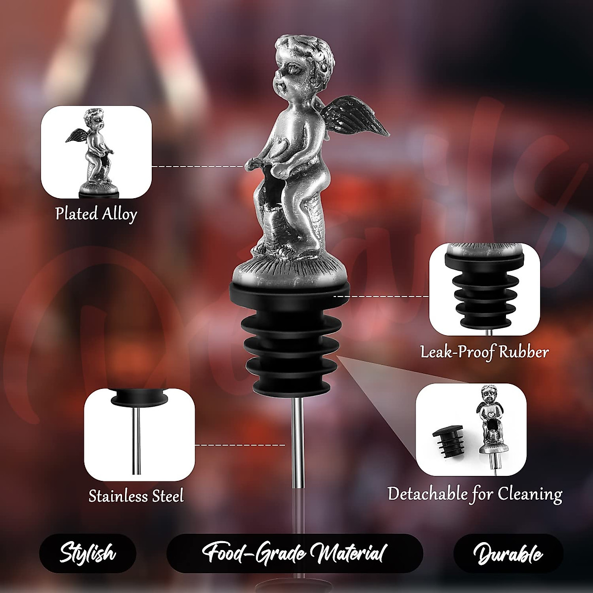 Lion Wine Pourer for Wine Bottles, Stainless Steel Animal Bar Liquor Bottle Pourer Liquor Pour Spout for Liquor Bottles, Speed Pourer Wine Areator Spout Bottle Pourer for Alcohol (Pee Boy)