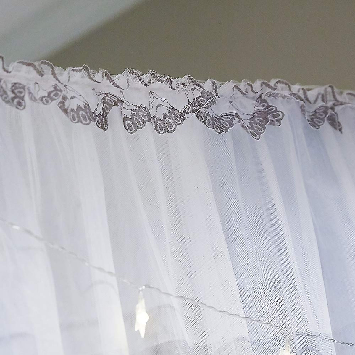 Joyreap Luxury 4 Corners Post Canopy Bed Curtains - Grey & White Cozy Drape Netting - Cute Princess Style Bedroom Decoration Accessories (59" W x 78" L, Full/Queen)