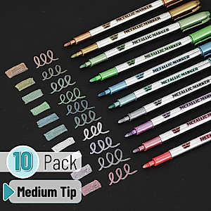 Mr. Pen- Metallic Paint Markers,10 Colors, Metallic Markers for Black Paper, Rock Painting, Card Making, Ceramics, Metal, Glass, DIY Photo Album, Scrapbooking Supplies, Metallic Non-Permanent Markers