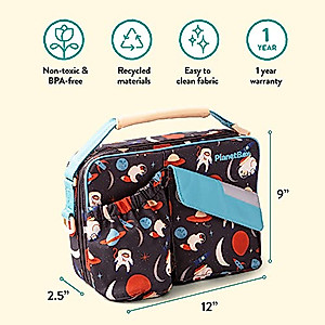 PlanetBox Rover Stainless Steel Bento Lunch Box with 5 Compartments for Adults and Kids, Space Animals Carry Bag and Magnets