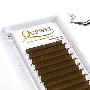 Easy Fan Volume Lashes .07 D Curl Brown Volume Lash Extensions 9-16mm Mixed Lash Tray Color Lashes Extension Self Fanning 2D-10D Volume Eyelash Extensions by QUEWEL (Brown 0.07 D 9-16mm)